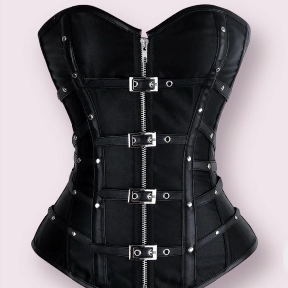 Tops | Charmian Gothic Punk Satin Boned Zipper Overbust Corset With ...